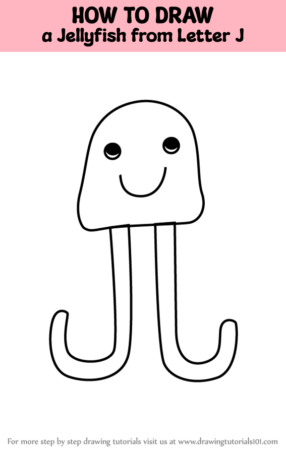 How to Draw a Jellyfish from Letter J (Animals with Letters) Step by ...