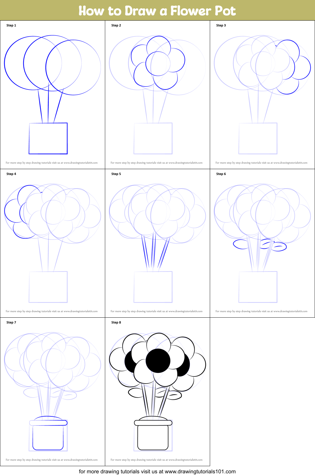 How To Draw A Flower Pot Printable Step By Step Drawing Sheet