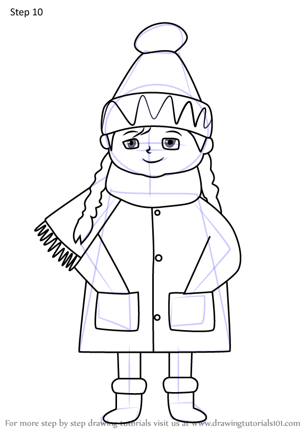 How to Draw Christmas Girl dressed for Winter (Christmas) Step by Step ...