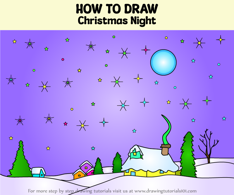 How to Draw Christmas Night (Christmas) Step by Step ...