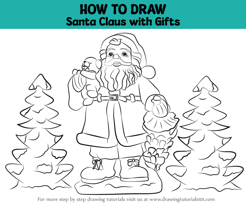 How to Draw Santa Claus with Gifts (Christmas) Step by Step ...