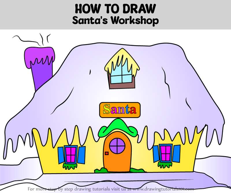 How to Draw Santa's Workshop (Christmas) Step by Step ...