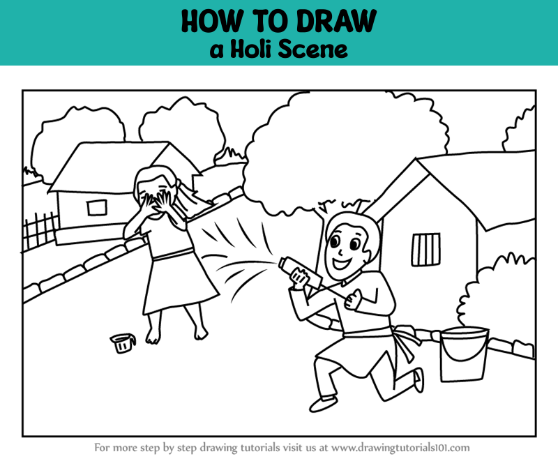 How To Draw Holi Pictures For Kids