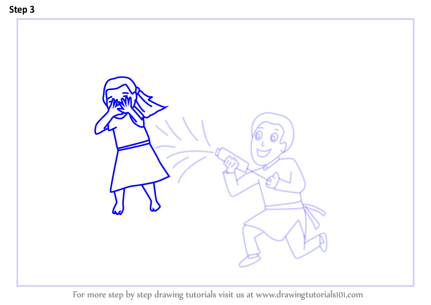 How to Draw a Holi Scene (Holi) Step by Step | DrawingTutorials101.com