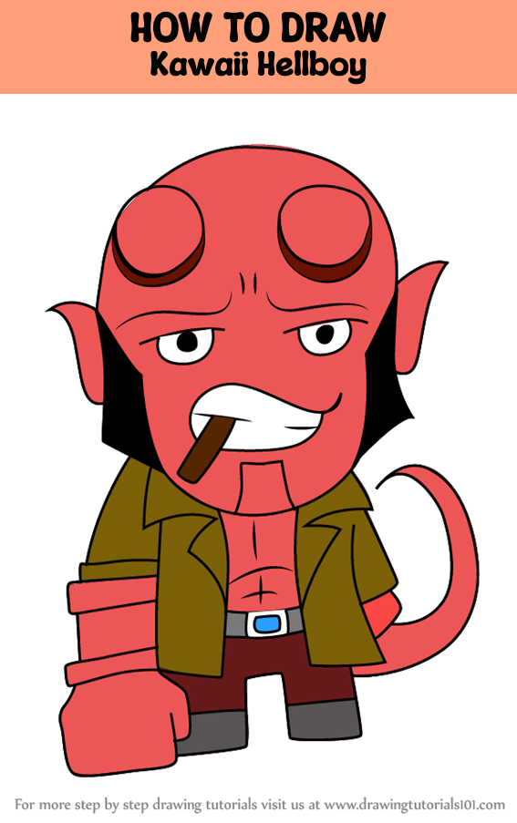 How to Draw Kawaii Hellboy (Kawaii Characters) Step by Step | DrawingTutorials101.com