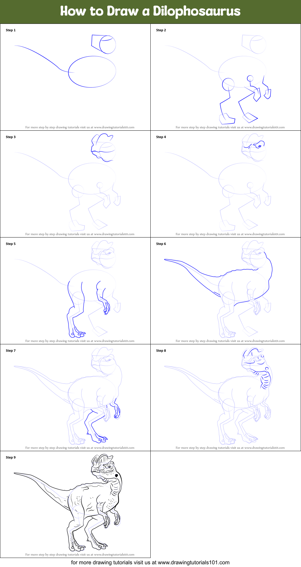 How to Draw a Dilophosaurus (Dinosaurs) Step by Step ...