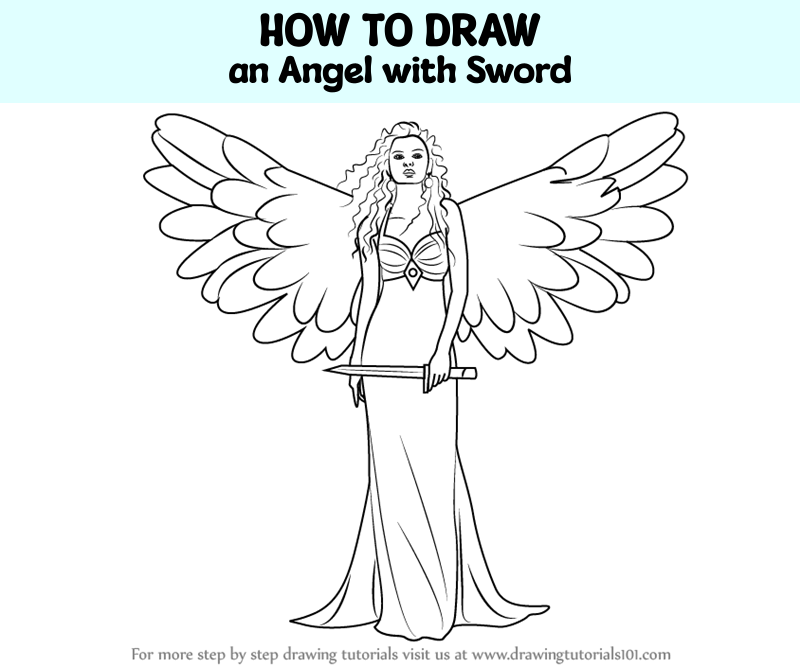 How to Draw an Angel with Sword (Angels) Step by Step | DrawingTutorials101.com