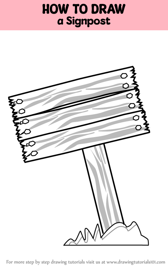 How to Draw a Signpost (Everyday Objects) Step by Step | DrawingTutorials101.com