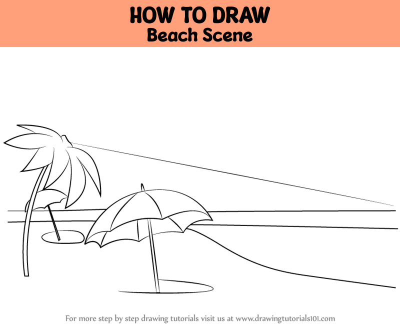 How to Draw Beach Scene (Nature) Step by Step | DrawingTutorials101.com