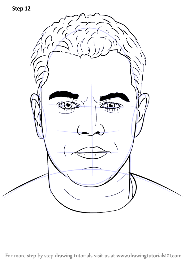 How to Draw Matt Damon (Celebrities) Step by Step | DrawingTutorials101.com