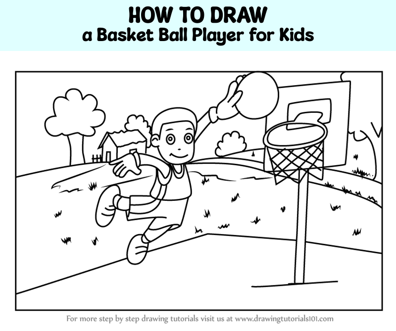 How to Draw a Basket Ball Player for Kids (Other Occupations) Step by ...