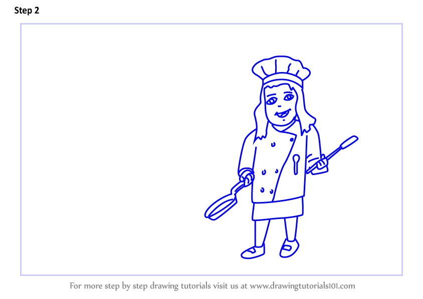 How to Draw a Girl Chef outside Hotel (Other Occupations) Step by Step ...