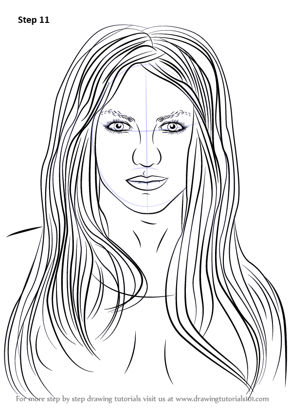 How to Draw Britney Spears (Singers) Step by Step | DrawingTutorials101.com
