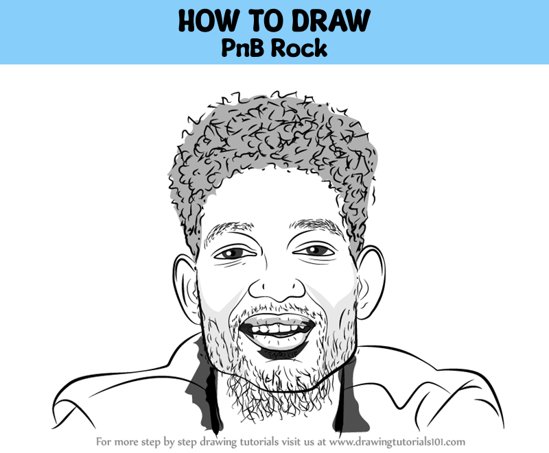 How to Draw PnB Rock (Singers) Step by Step | DrawingTutorials101.com