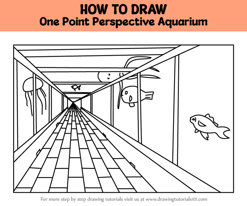 How to Draw One Point Perspective Aquarium (One Point Perspective) Step ...