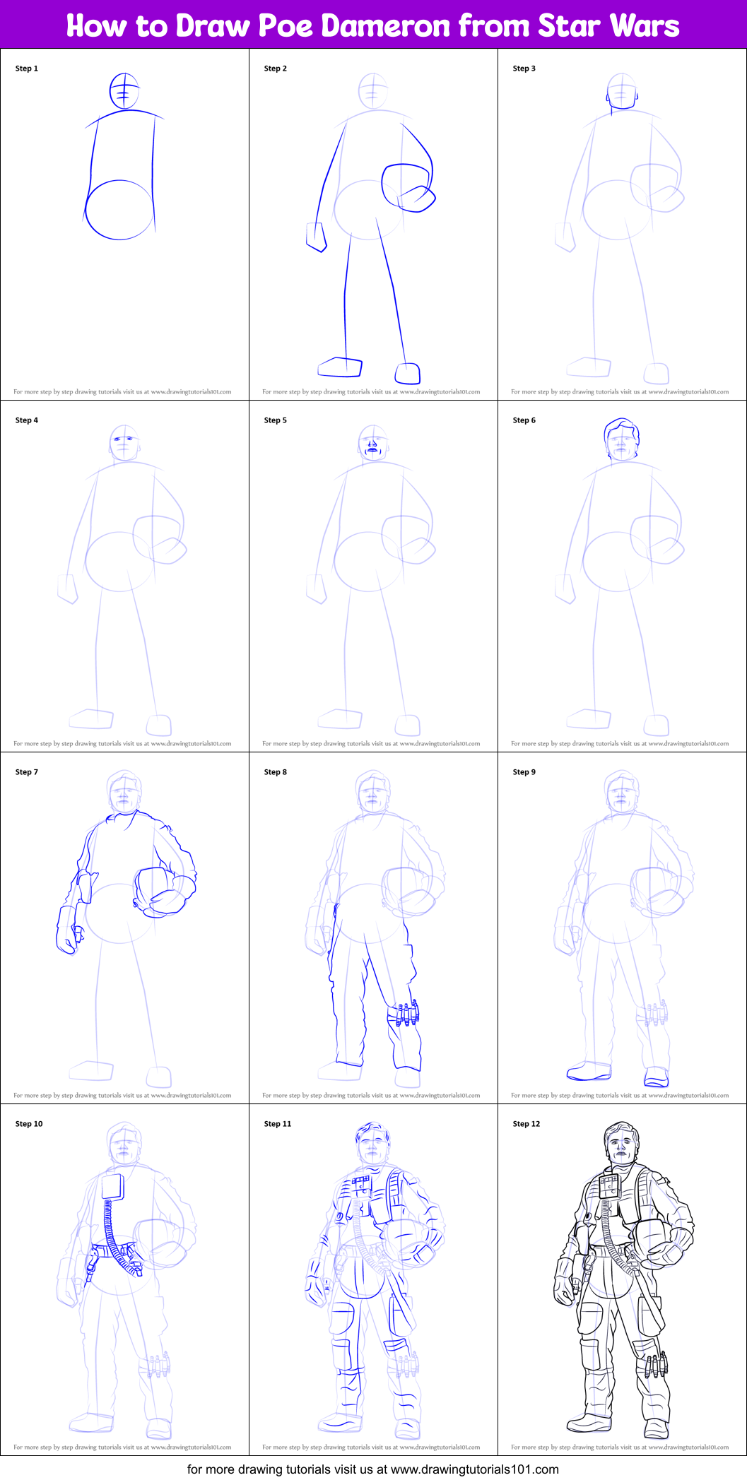 How to Draw Poe Dameron from Star Wars (Star Wars) Step by Step ...