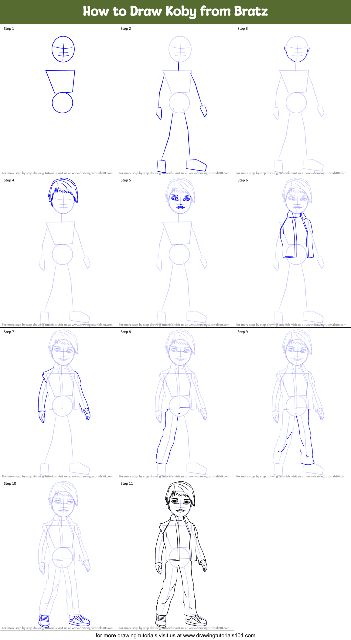How to Draw Koby from Bratz (Bratz) Step by Step | DrawingTutorials101.com