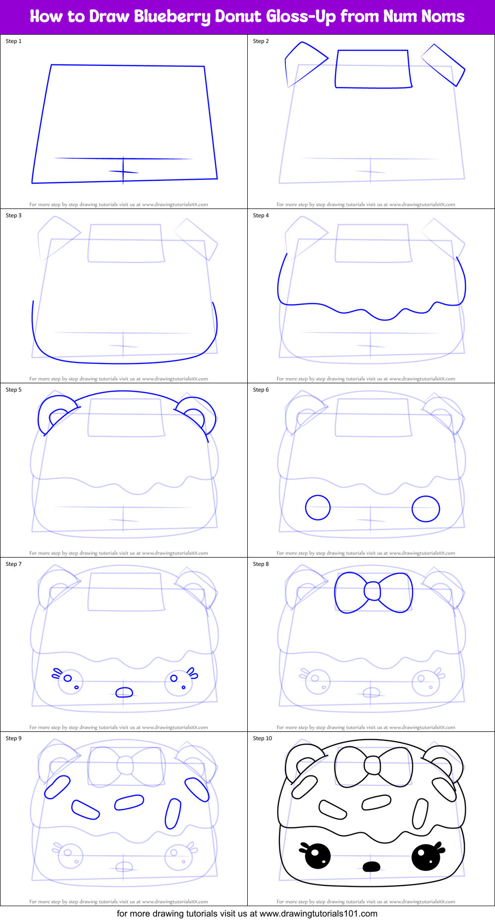 How to Draw Blueberry Donut Gloss-Up from Num Noms (Num Noms) Step by ...