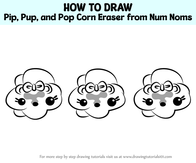 How to Draw Pip, Pup, and Pop Corn Eraser from Num Noms (Num Noms) Step ...