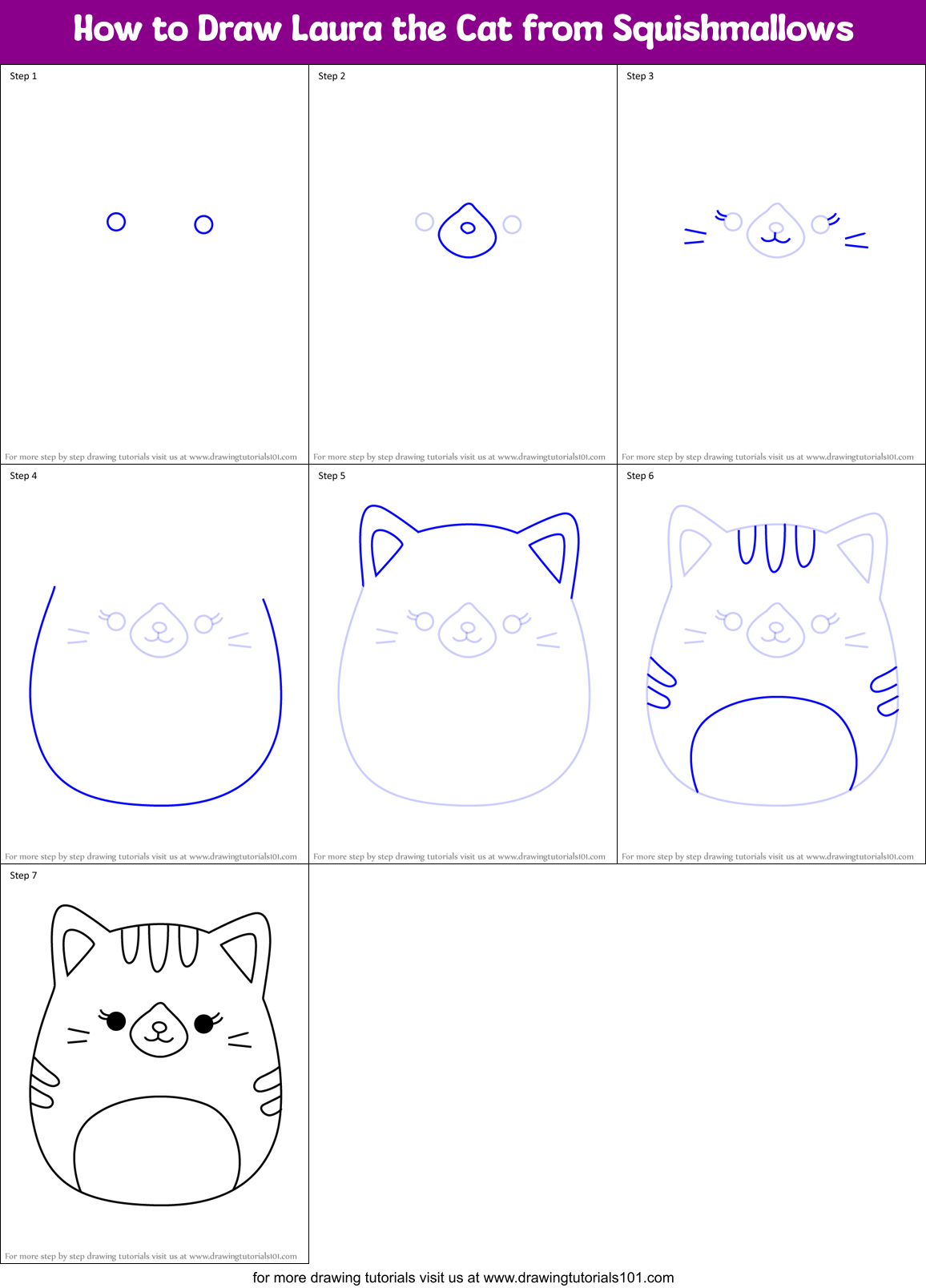 How to Draw Laura the Cat from Squishmallows (Squishmallows) Step by ...