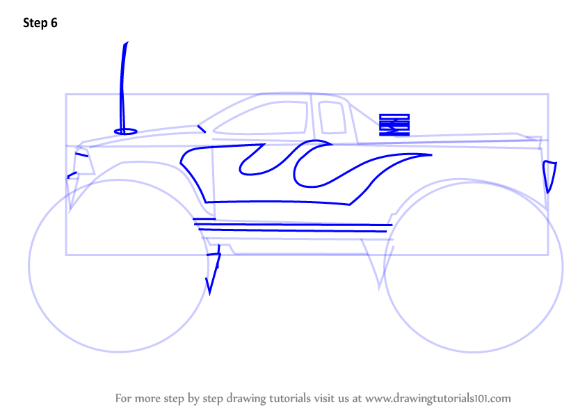 How to Draw a Monster Truck (Trucks) Step by Step | DrawingTutorials101.com