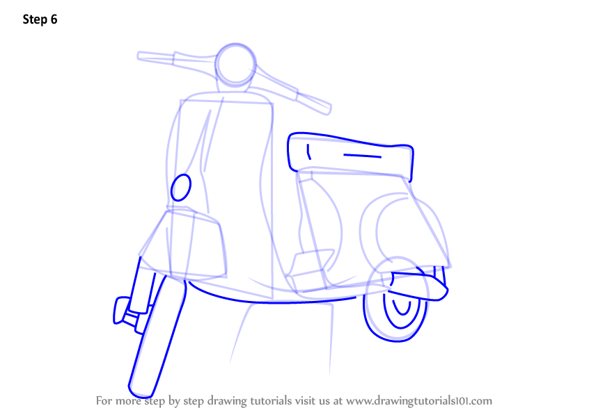 How to Draw Vespa Scooter (Two Wheelers) Step by Step ...