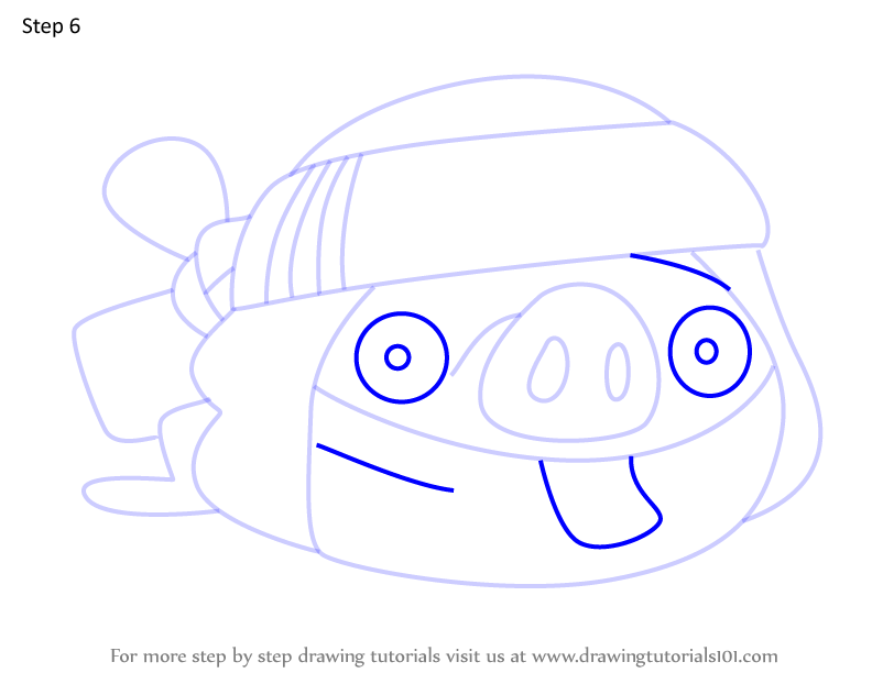 How to Draw Ninja Pig from Angry Birds Pigs (Angry Birds Pigs) Step by ...