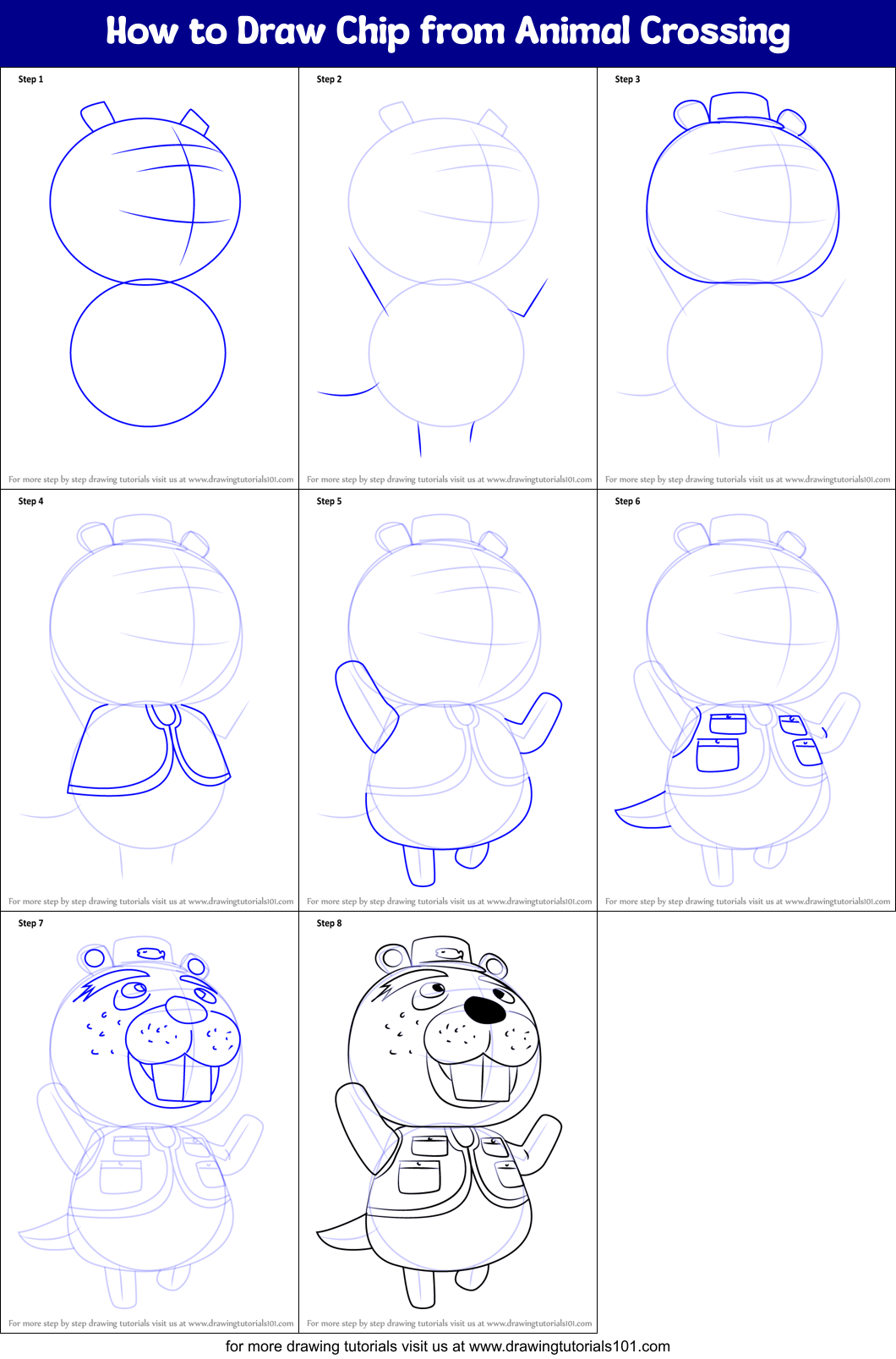 How to Draw Chip from Animal Crossing (Animal Crossing) Step by Step ...