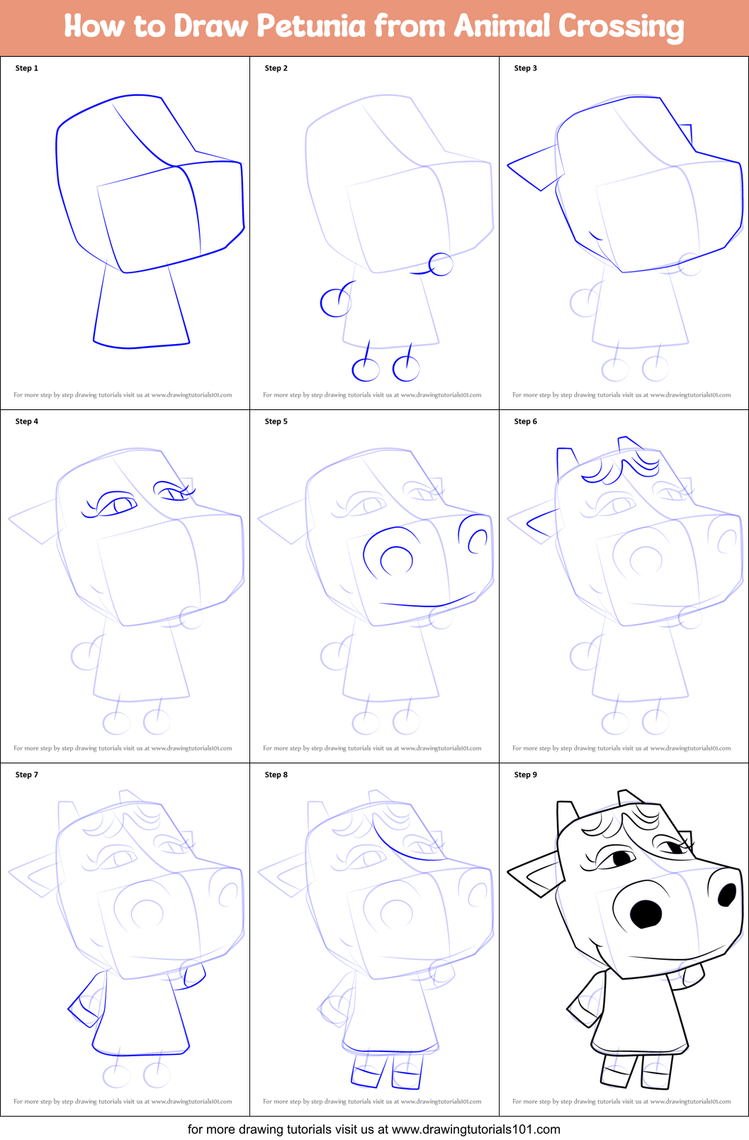 How to Draw Petunia from Animal Crossing (Animal Crossing) Step by Step ...