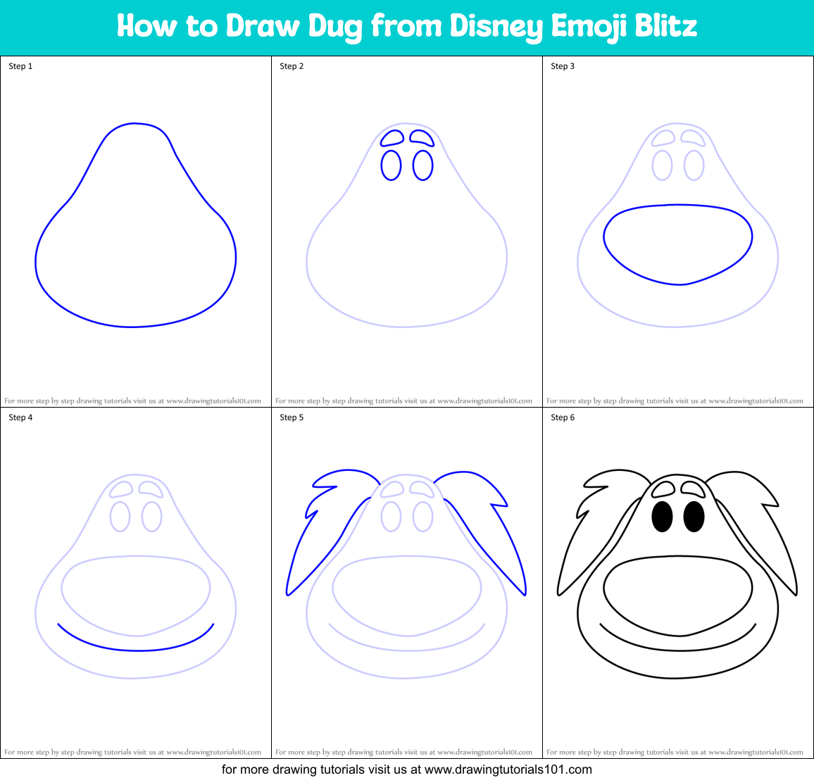 How to Draw Dug from Disney Emoji Blitz (Disney Emoji Blitz) Step by Step | DrawingTutorials101.com
