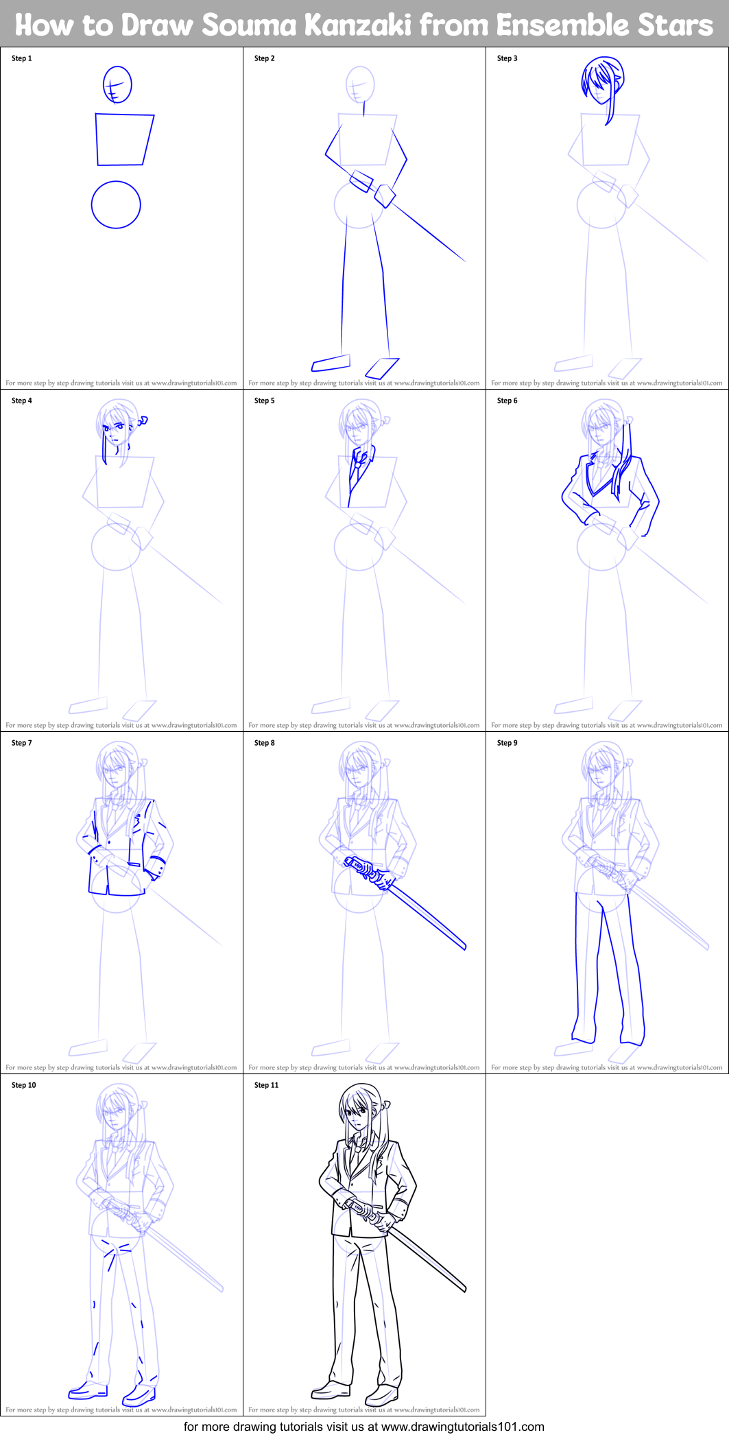 How to Draw Souma Kanzaki from Ensemble Stars (Ensemble Stars) Step by ...