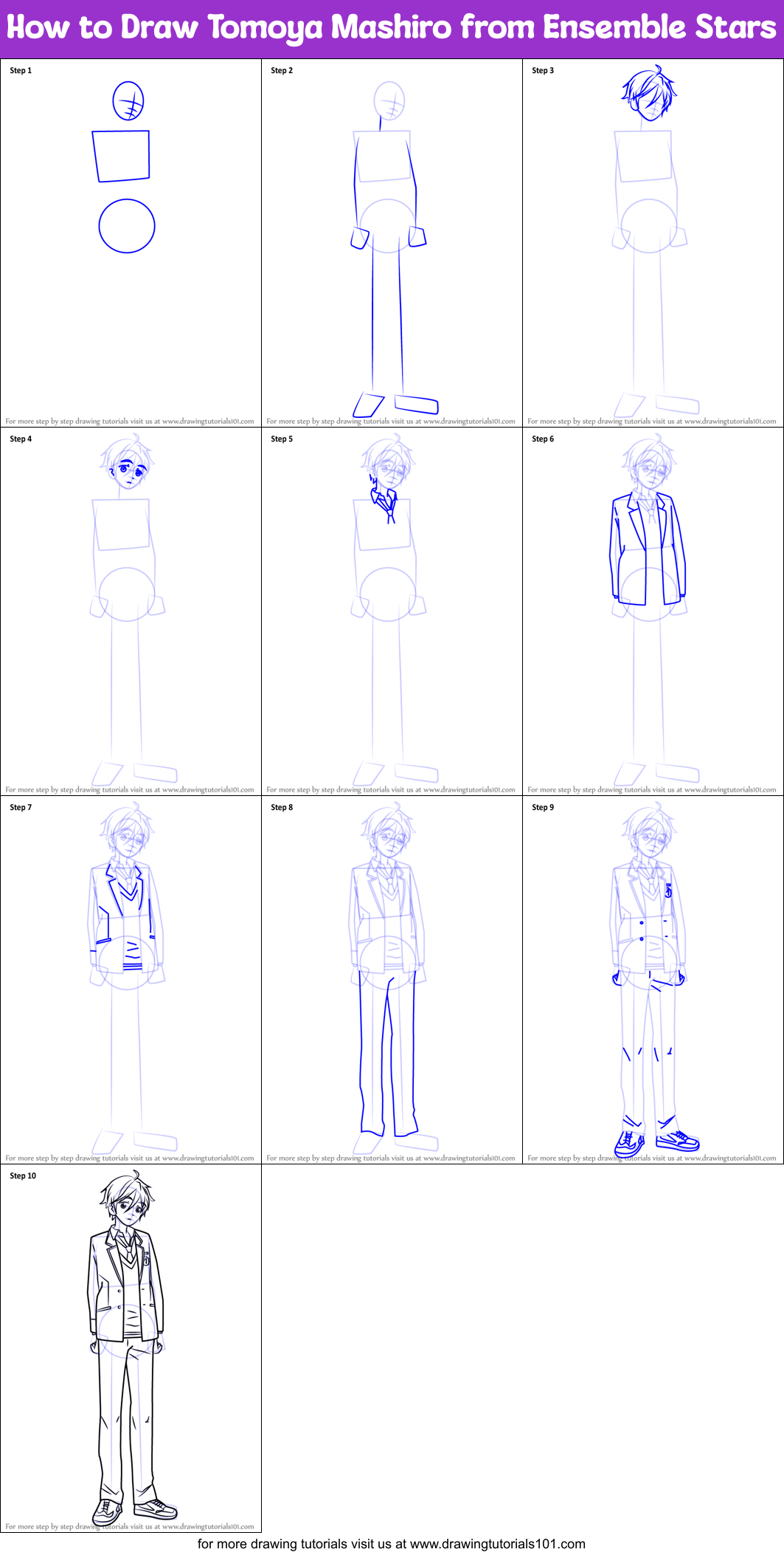 How to Draw Tomoya Mashiro from Ensemble Stars (Ensemble Stars) Step by ...