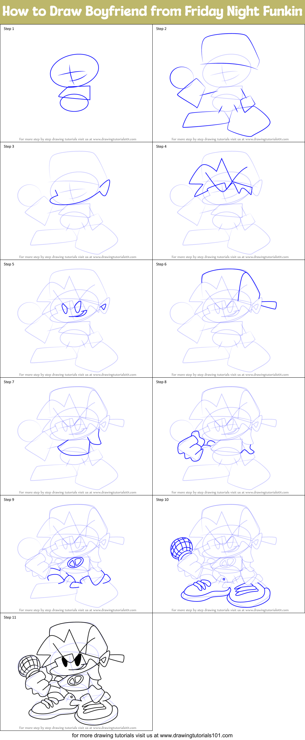 How to Draw Boyfriend from Friday Night Funkin (Friday Night Funkin) Step by Step ...