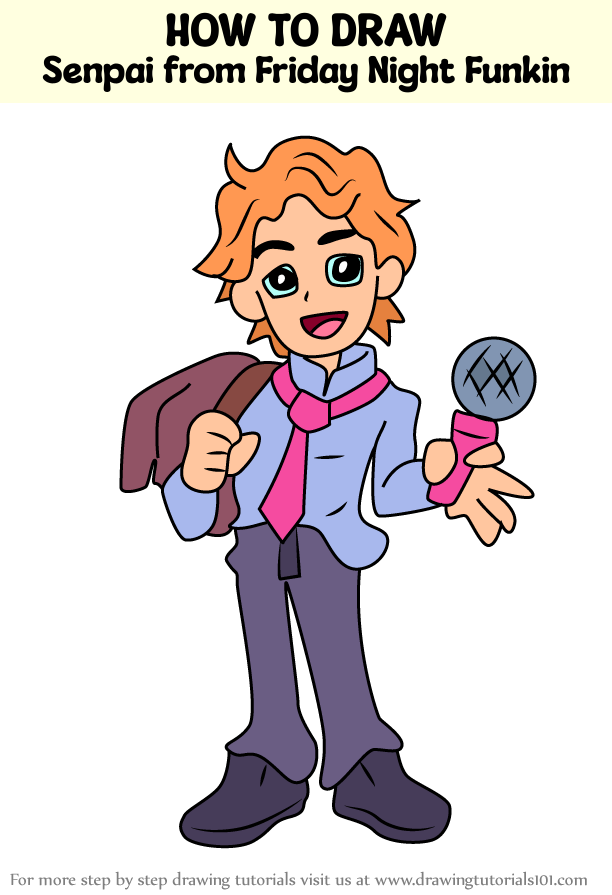How to Draw Senpai from Friday Night Funkin (Friday Night Funkin) Step by Step ...