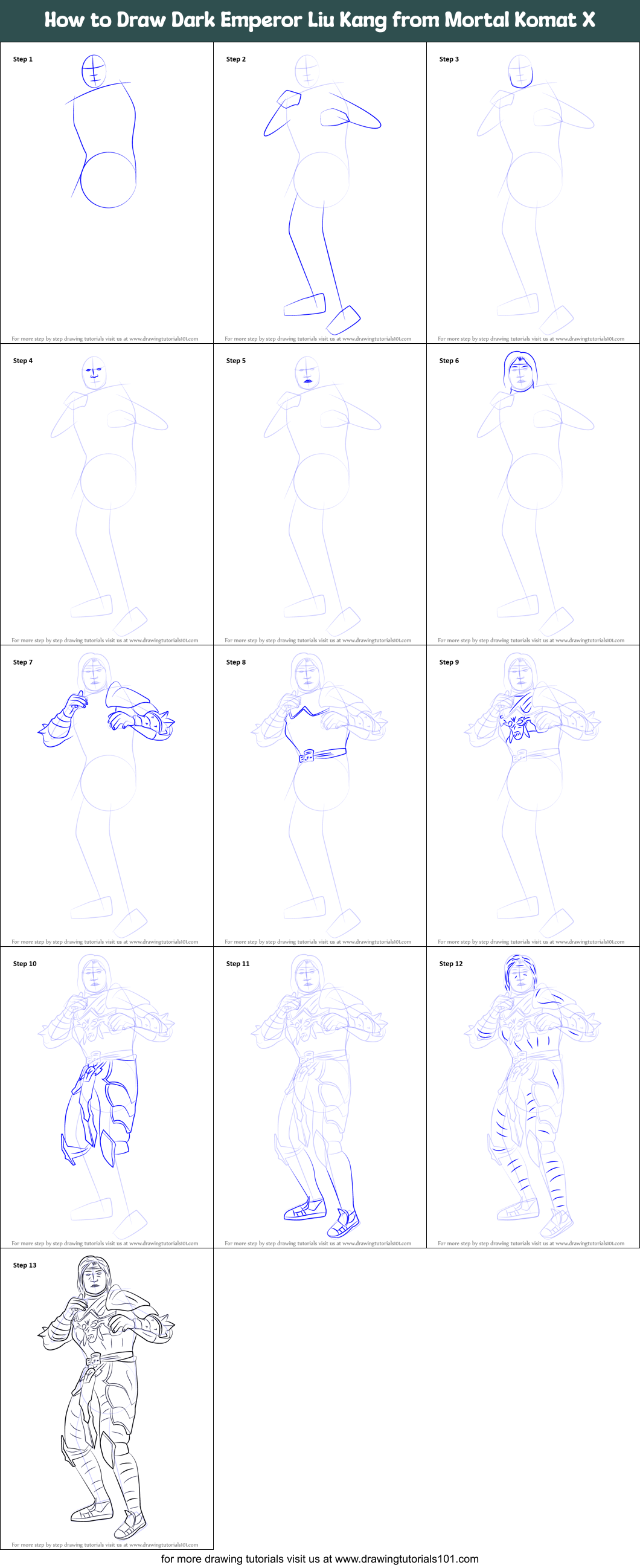 How to Draw Dark Emperor Liu Kang from Mortal Komat X (Mortal Kombat X ...