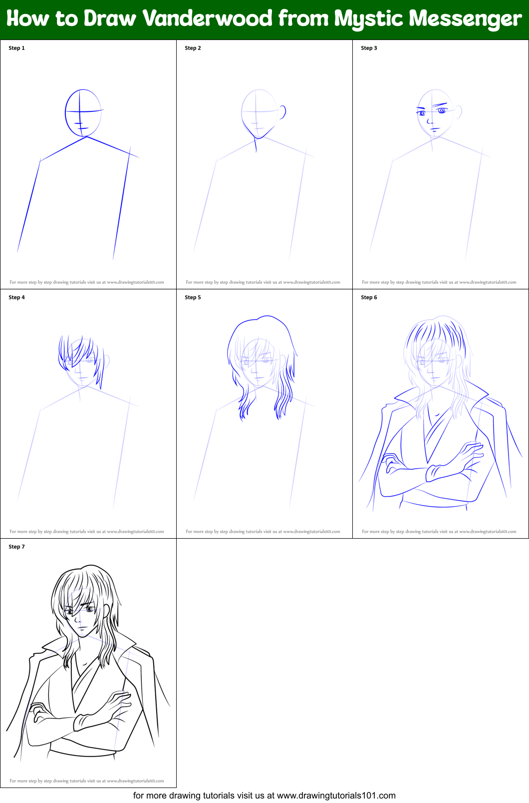 How to Draw Vanderwood from Mystic Messenger printable step by step ...