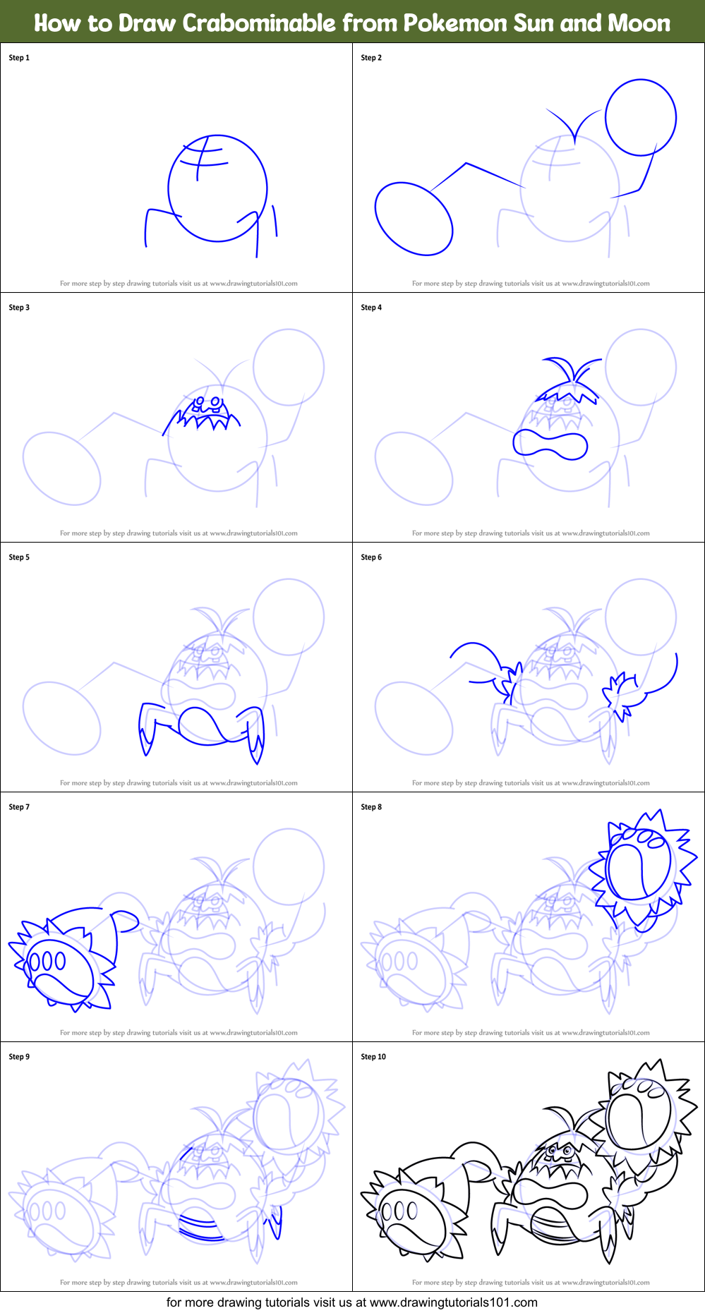 How to Draw Crabominable from Pokemon Sun and Moon (Pokémon Sun and ...
