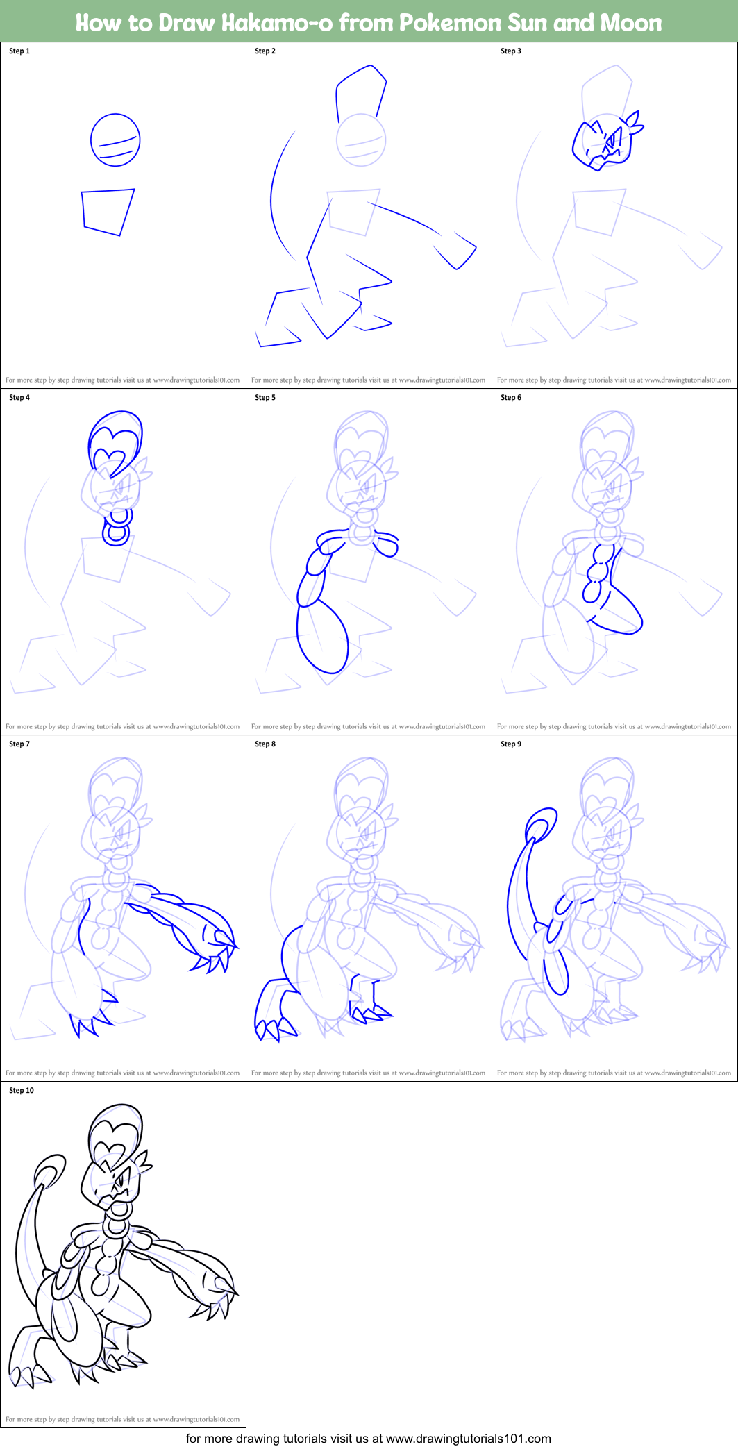How to Draw Hakamo-o from Pokemon Sun and Moon (Pokémon Sun and Moon ...