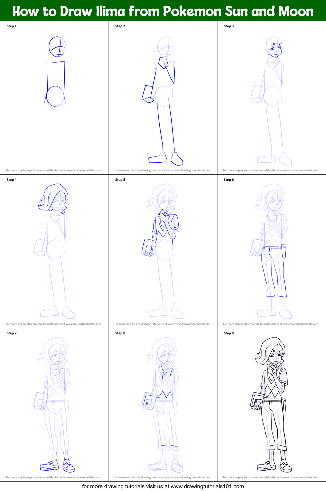 How to Draw Ilima from Pokemon Sun and Moon (Pokémon Sun and Moon) Step ...