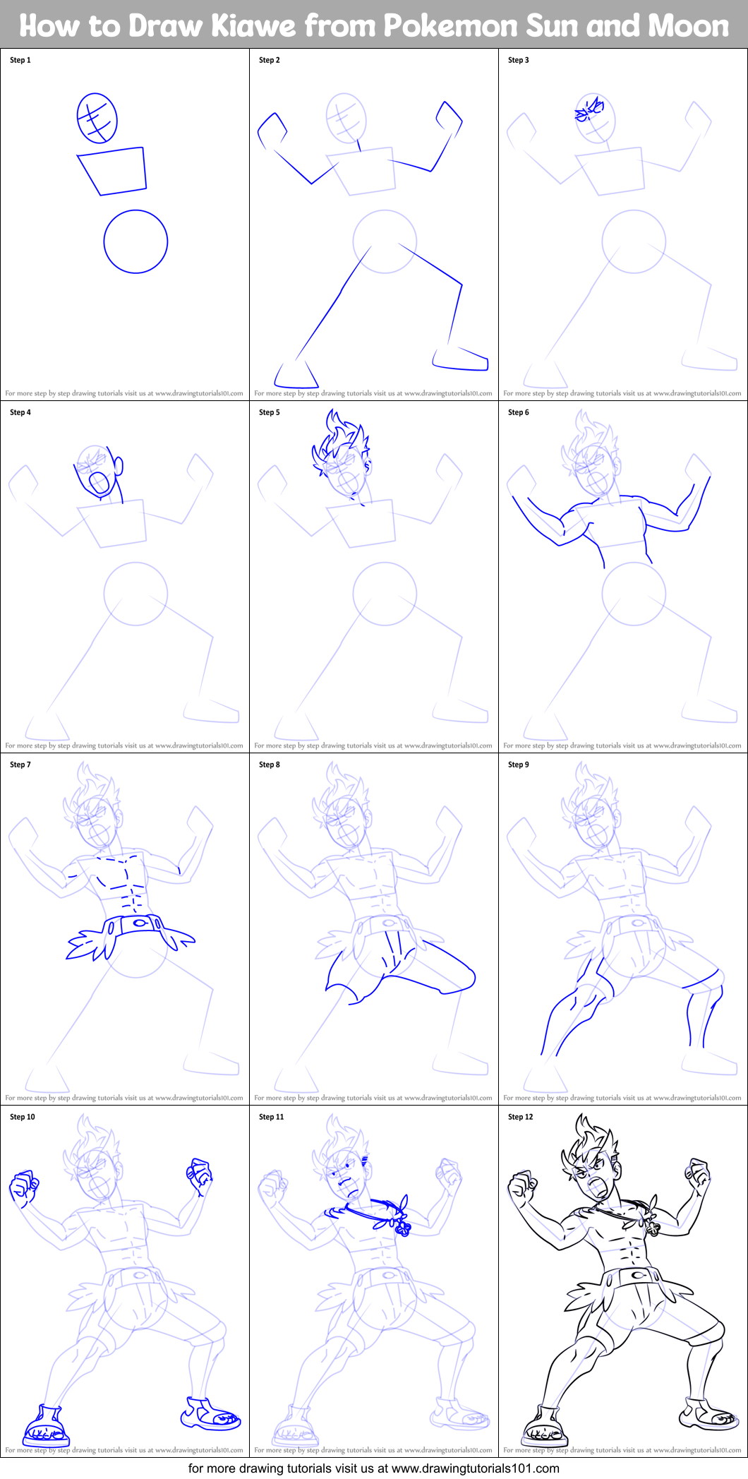 How to Draw Kiawe from Pokemon Sun and Moon (Pokémon Sun and Moon) Step ...