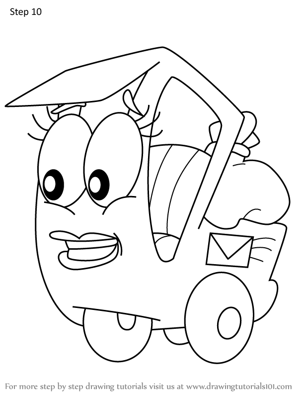 How to Draw Mildred the Mail Truck from Putt-Putt (Putt-Putt) Step by ...