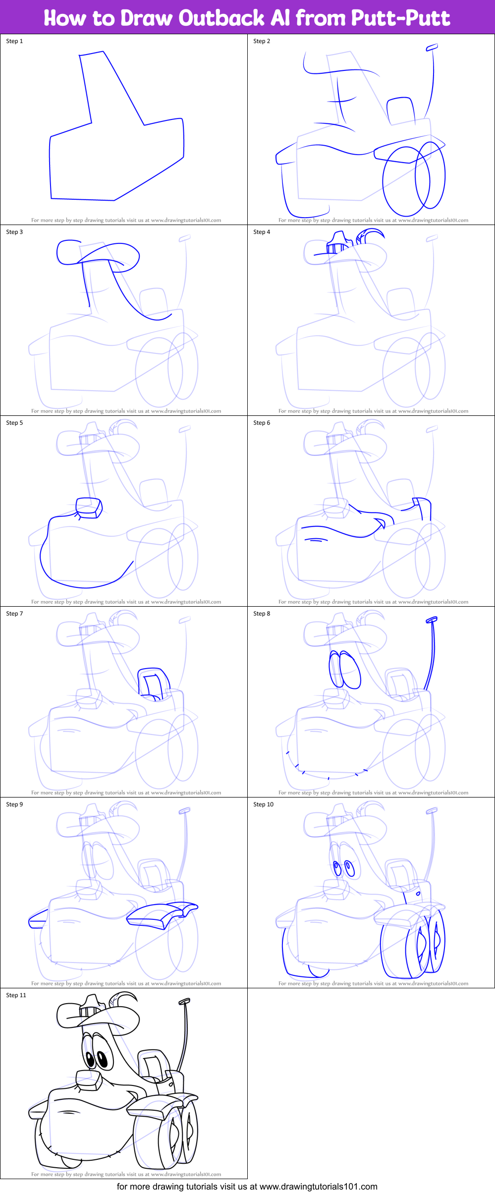 How to Draw Outback Al from Putt-Putt (Putt-Putt) Step by Step ...