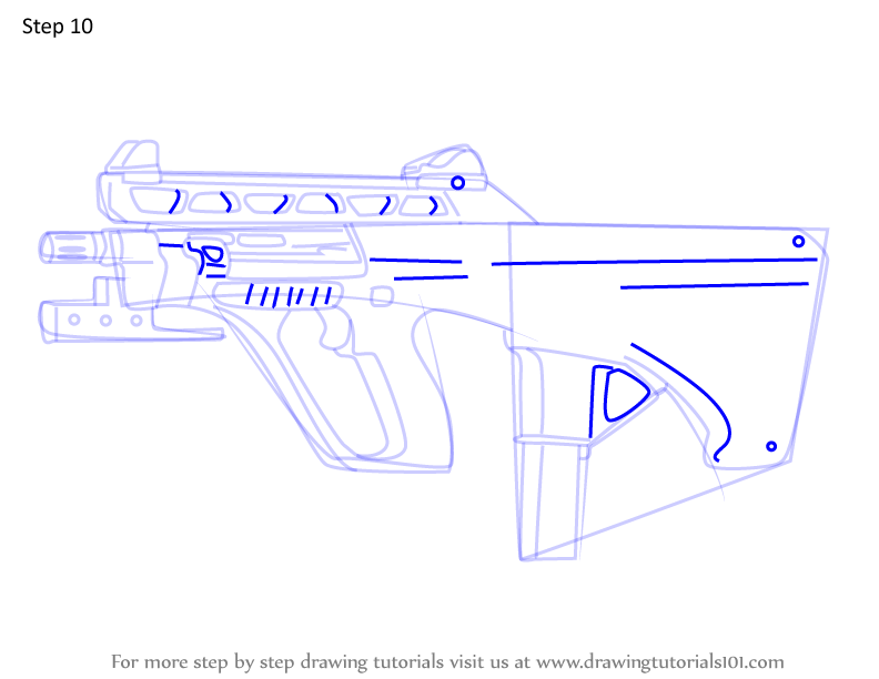 How to Draw AUG A3 SMG from Rainbow Six Siege (Rainbow Six Siege) Step ...
