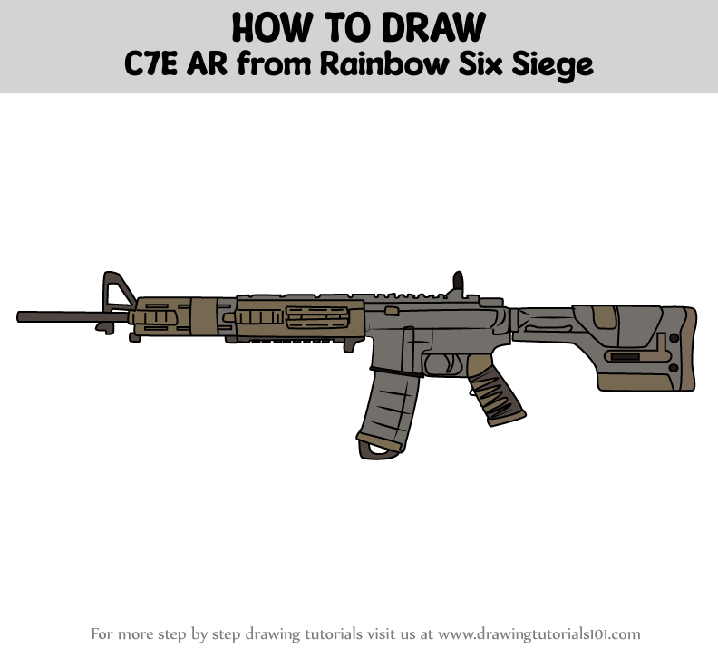 How to Draw C7E AR from Rainbow Six Siege (Rainbow Six Siege) Step by ...