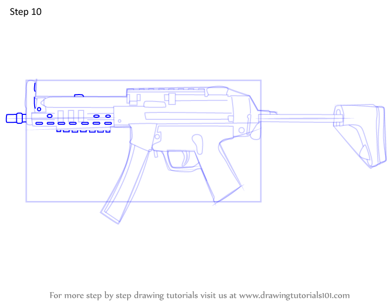 How to Draw MP5 SMG from Rainbow Six Siege (Rainbow Six Siege) Step by ...