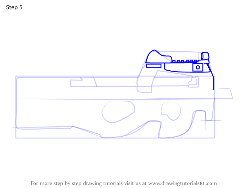How to Draw P90 SMG from Rainbow Six Siege (Rainbow Six Siege) Step by ...
