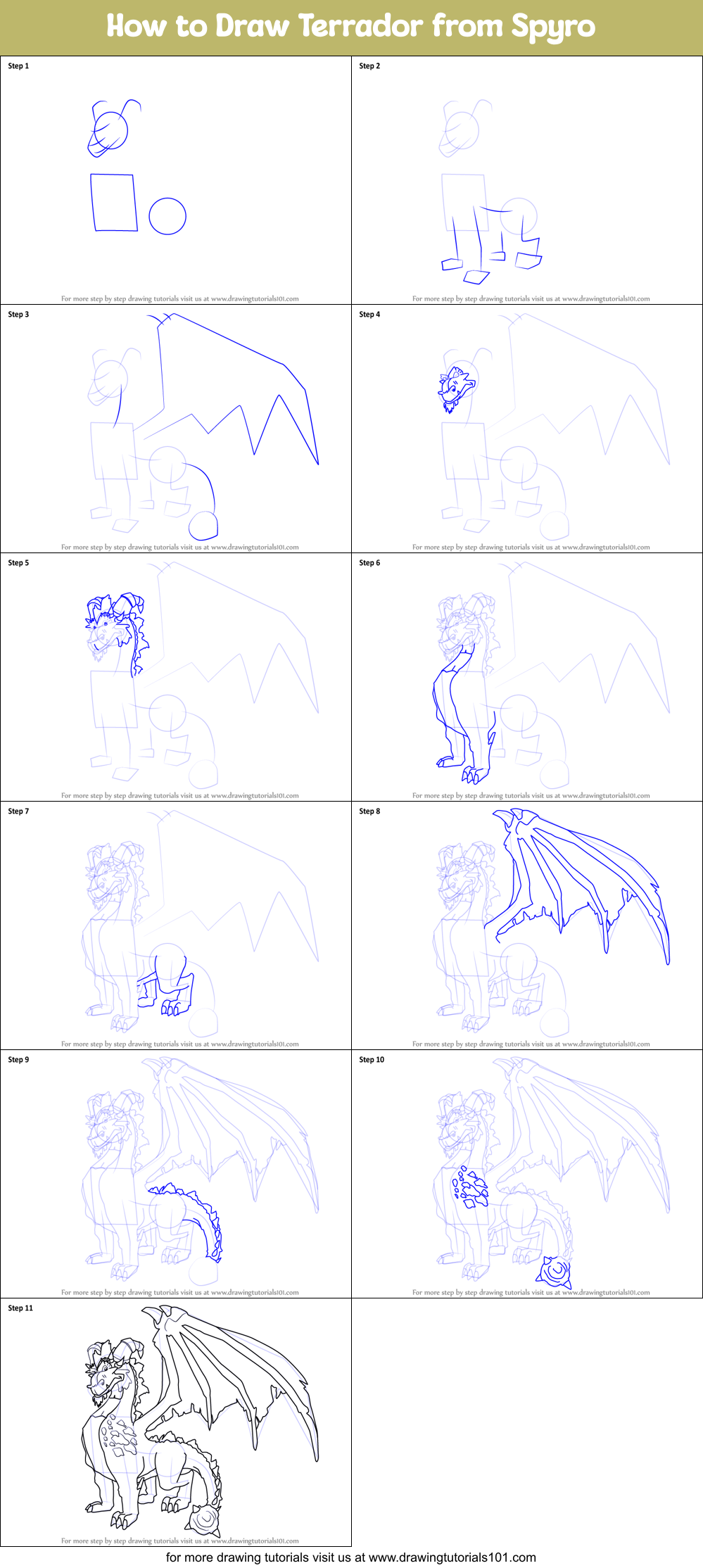 How to Draw Terrador from Spyro (Spyro) Step by Step | DrawingTutorials101.com