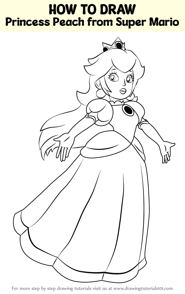 How to Draw Princess Peach from Super Mario (Super Mario) Step by Step | DrawingTutorials101.com