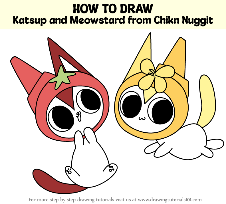 How to Draw Katsup and Meowstard from Chikn Nuggit (Chikn Nuggit) Step ...
